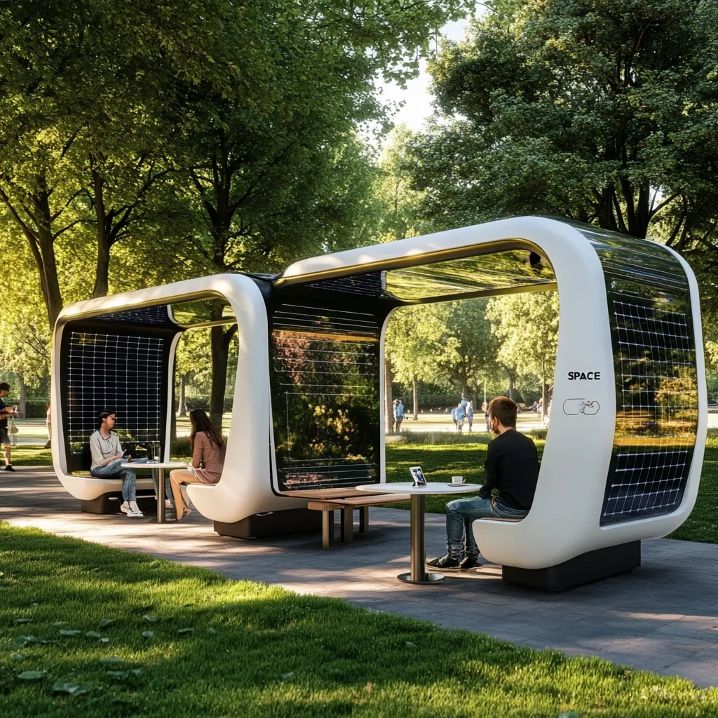 Midjourney: Innovative, solar-powered park structure with sheltered ...